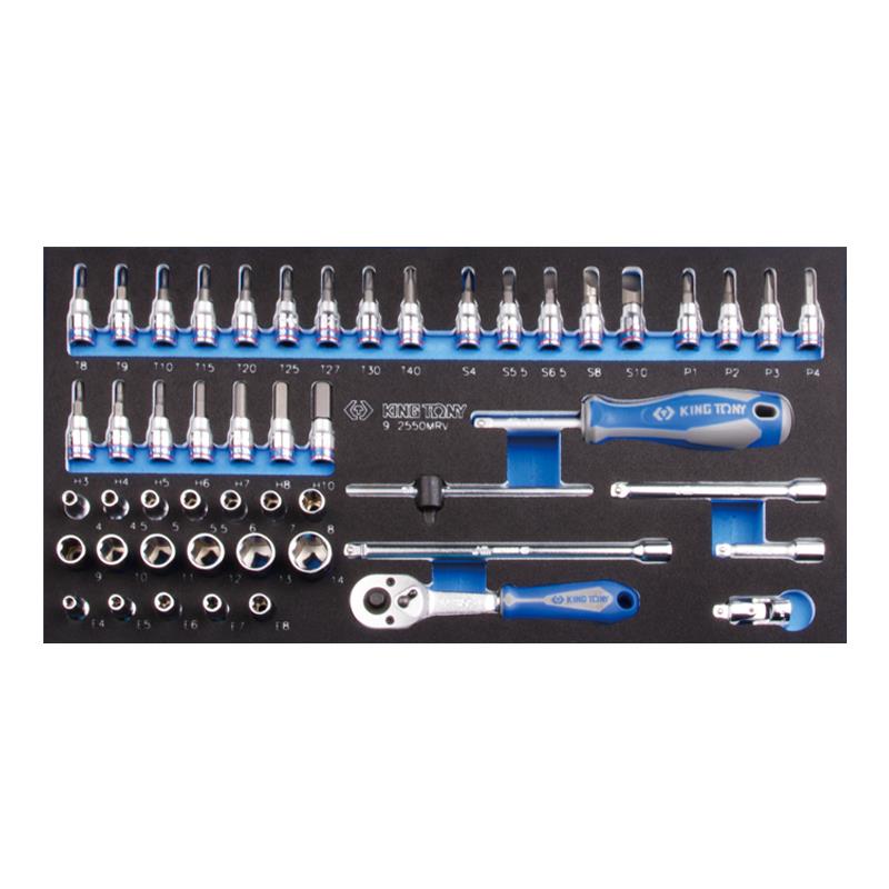 ZESTAW NASADEK 1/4" 50cz. KRÓTKIE, 6-kąt. 4 - 14mm Z AKCESORIAMI, WKŁAD Z PIANKI EVA DO WÓZKA 9 ...